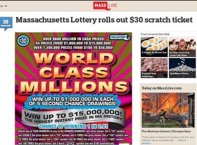 Massachusetts Lottery Has New $30 Instant Ticket